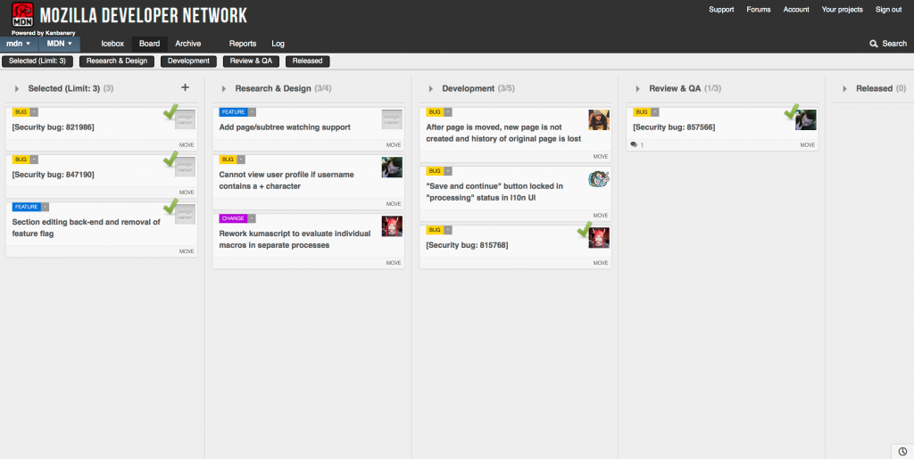 Kanban for MDN development | Mozilla Web Development
