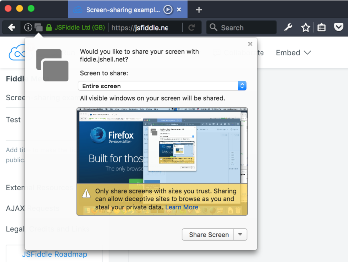 Share browser windows and entire screen only with sites you trust ...